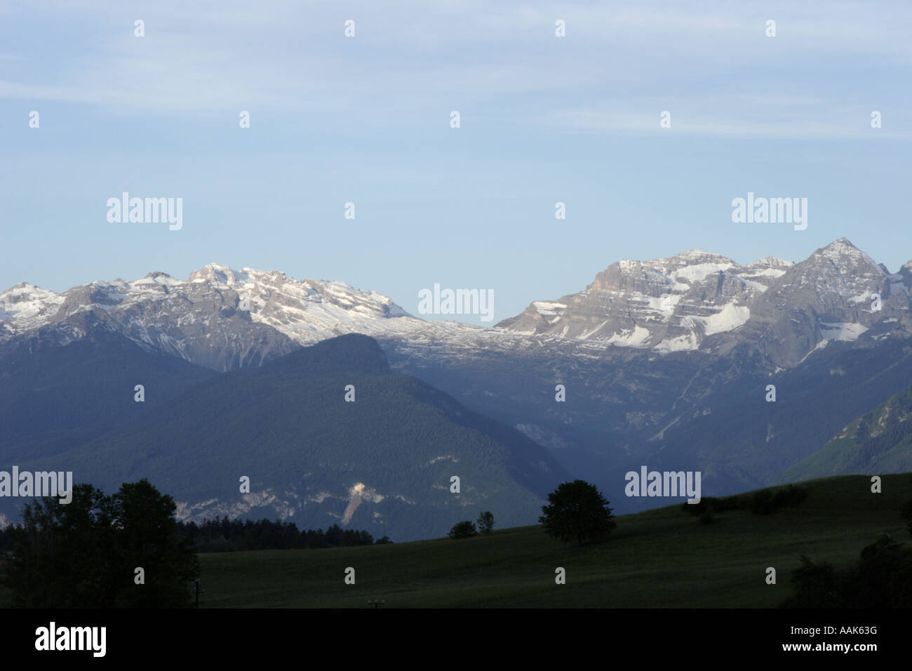 South Tyrol, Austria: Views of meadows, fields, farmland and the Alps ...