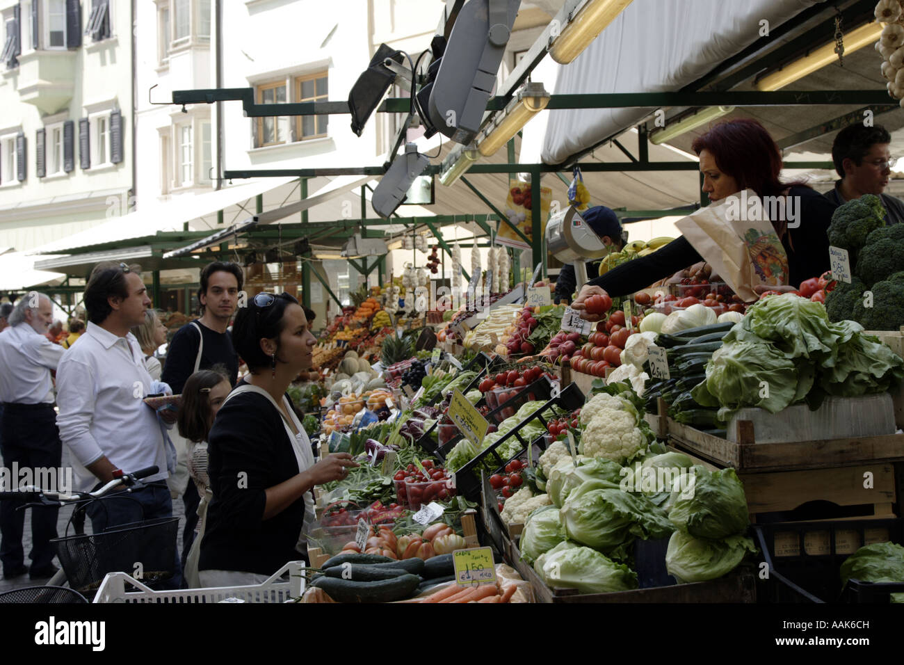 Bolzano (Bosen), South Tyrol, Italy: Shoppers look for fruit ...