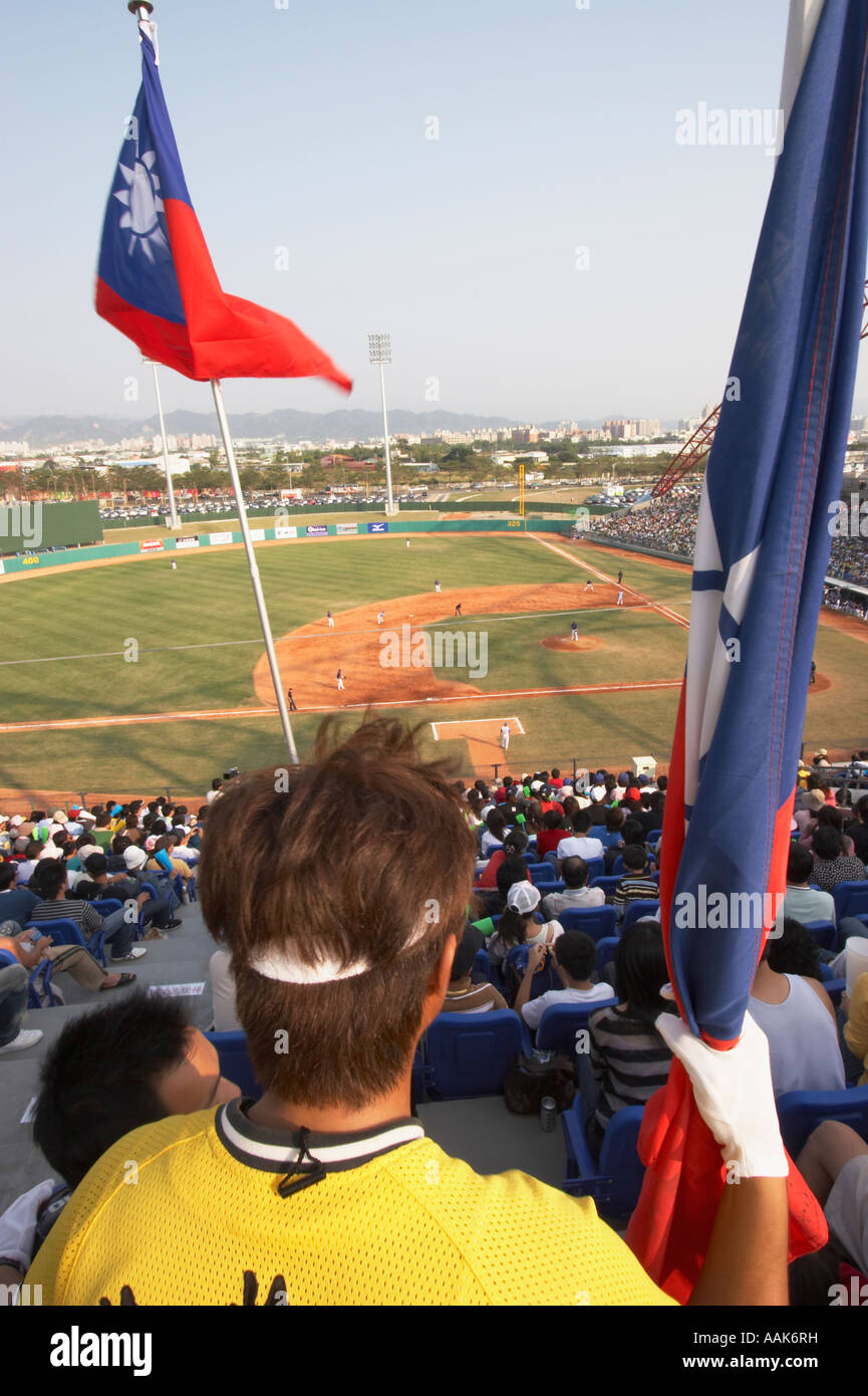 Taiwanese Baseball Fan Holding Flag At Baseball Game Stock Photo - Alamy
