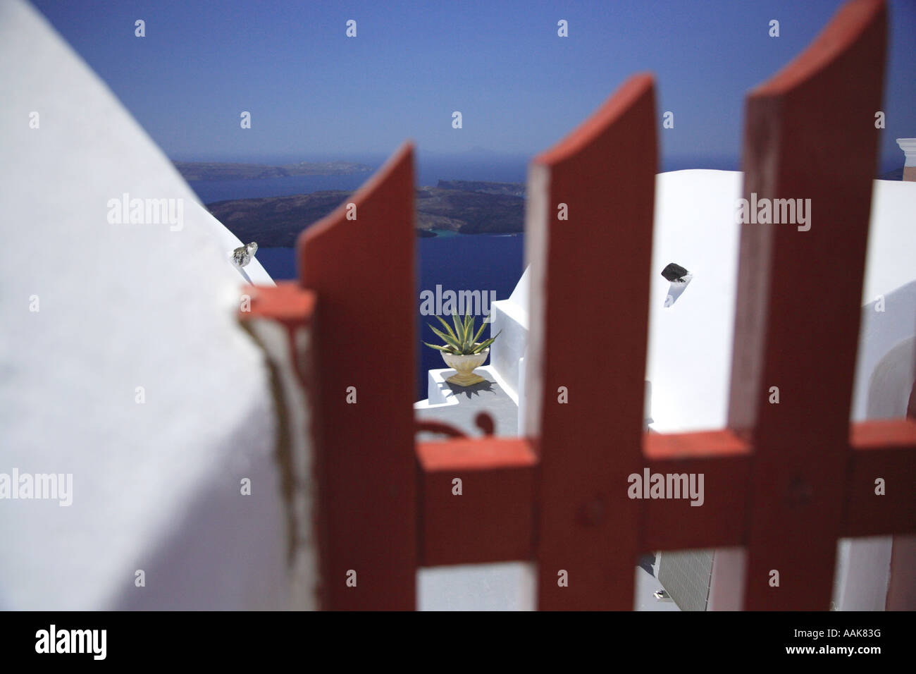 View of Caldera through a gate Santorini Greece Stock Photo - Alamy
