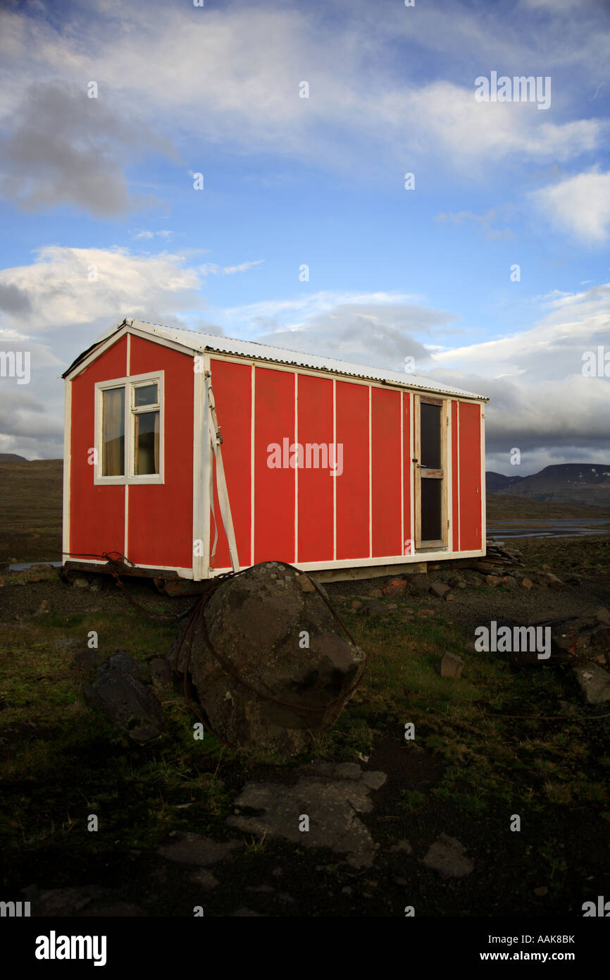 Bright orange emergency hut Iceland Stock Photo - Alamy