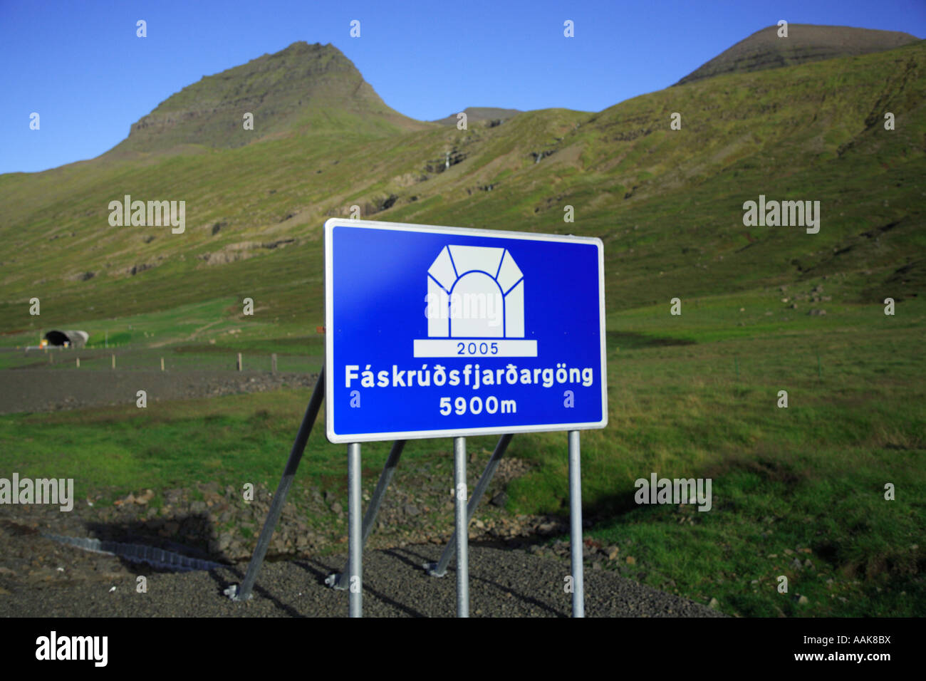 Sign post for Iceland's longest road tunnel Stock Photo - Alamy