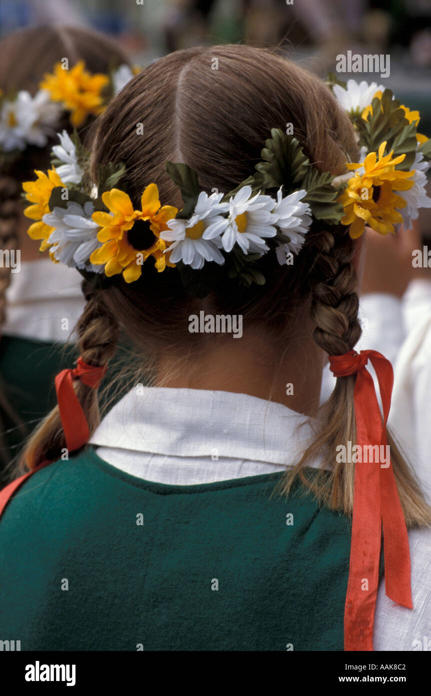 folklore, girl with flower decoration Stock Photo - Alamy