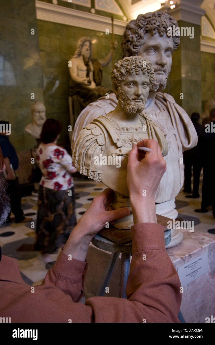A sculptor making a reproduction of a statue inside the Hermitage ...