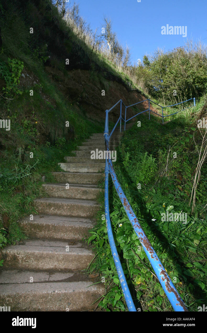 Steps leading up from the beach at Maidencombe Devon England Stock ...