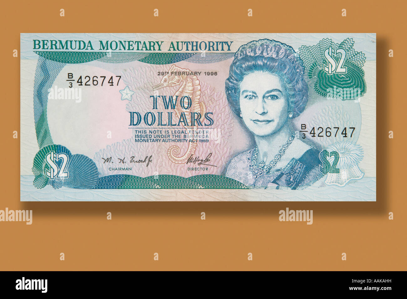 2 dollar bill paper money from the Island nation of Bermuda Stock Photo ...