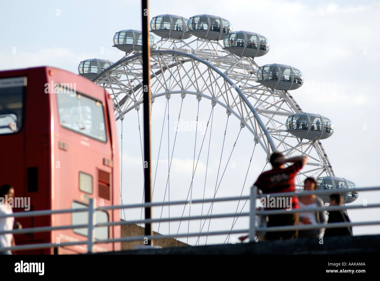 Bus on Waterloo Bridge and the British Airways London Eye on the South ...