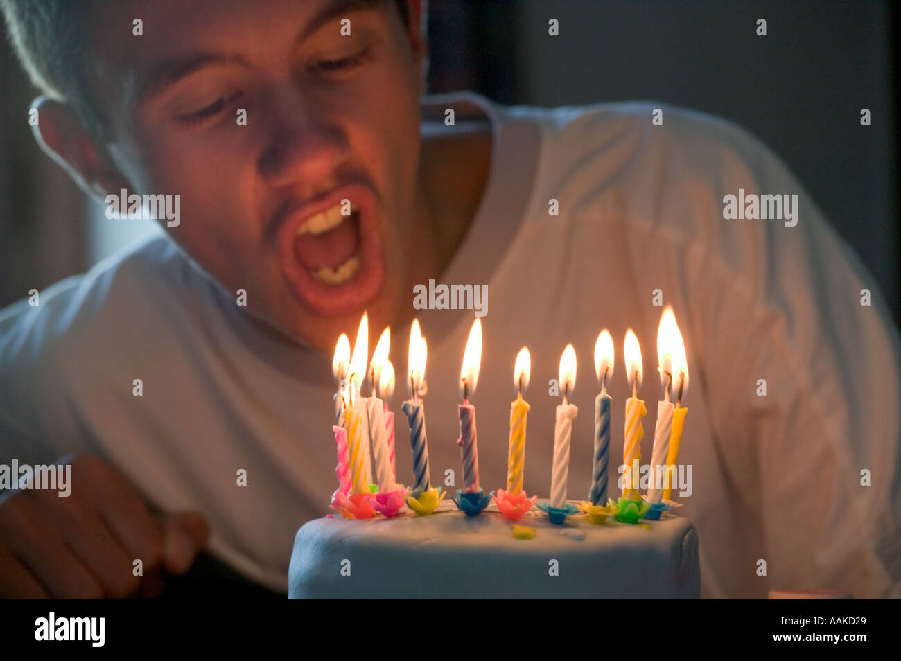 Teenager blowing candles birthday cake hi-res stock photography and ...