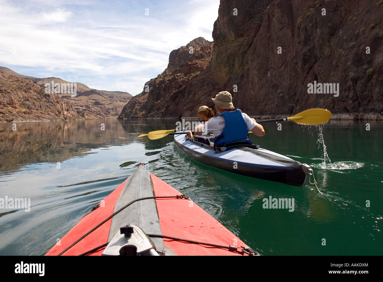 Kayaking down the Colorado River through Black Canyon, Arizona Stock ...
