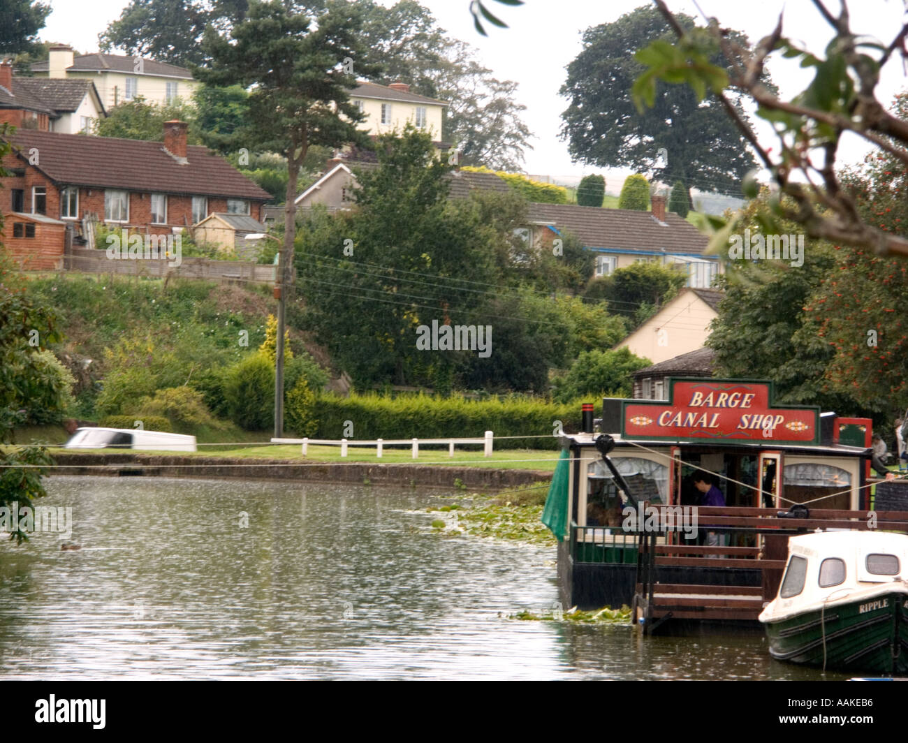 Floating shop on The Grand Western Canal, Devon, England Stock Photo ...