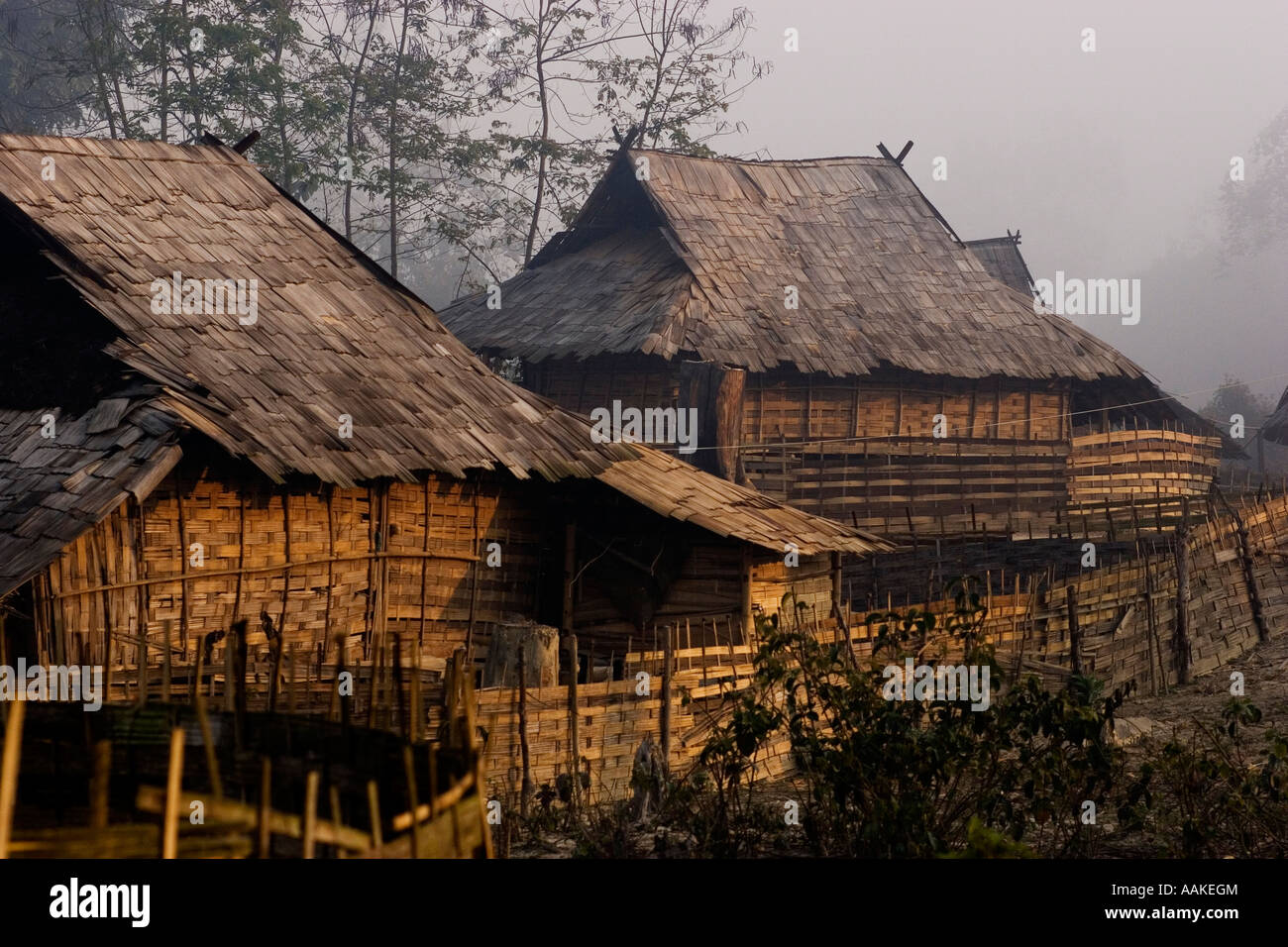 Thatch homes Akha village near Muang Long Laos Stock Photo - Alamy