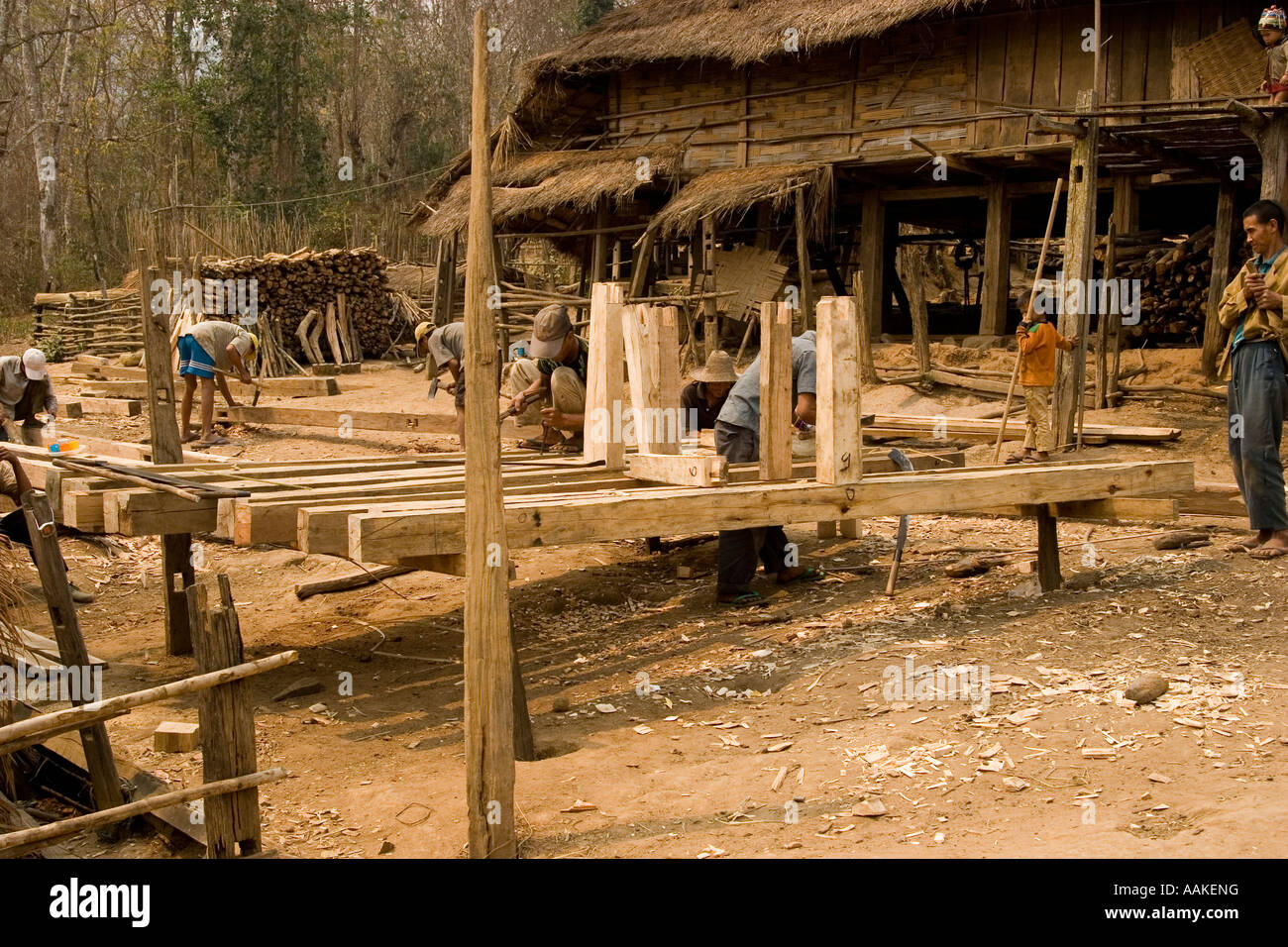Building a house in an Akha village near Muang Sing Laos Stock Photo ...