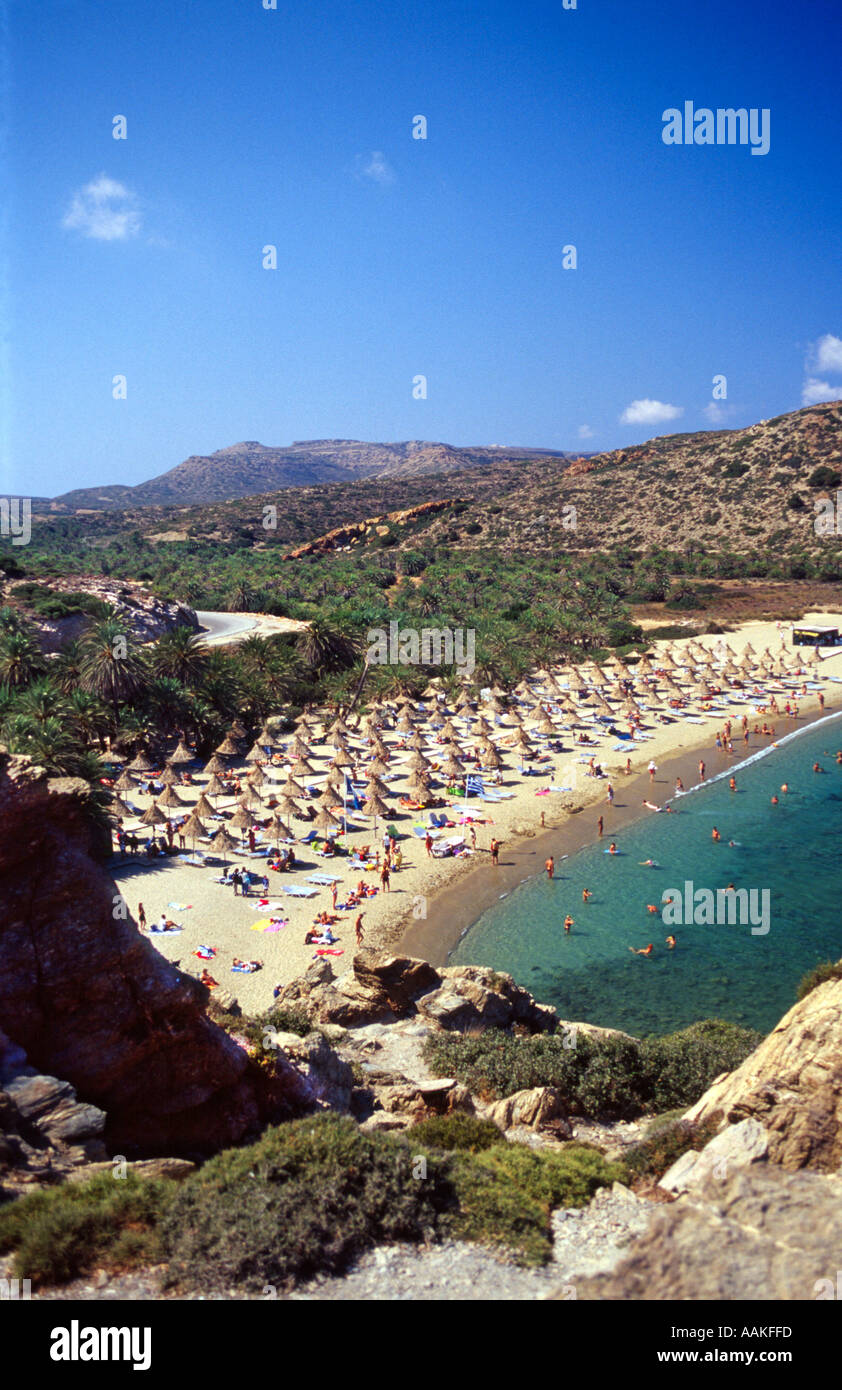 Bounty Beach and Palm Trees Sea of Crete Eastern Crete Greece Stock ...