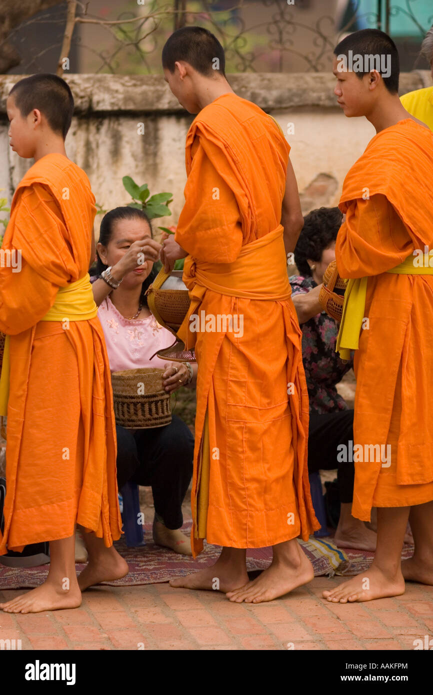 Procession of monks receiving alms Luang Prabang Laos Stock Photo - Alamy