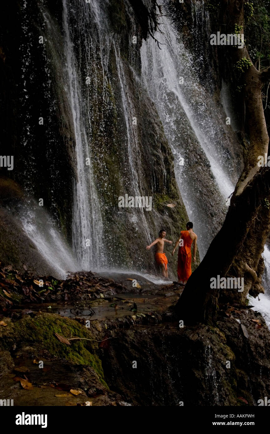 Novice monks Kuang Xi waterfall near Luang Prabang Laos Stock Photo - Alamy