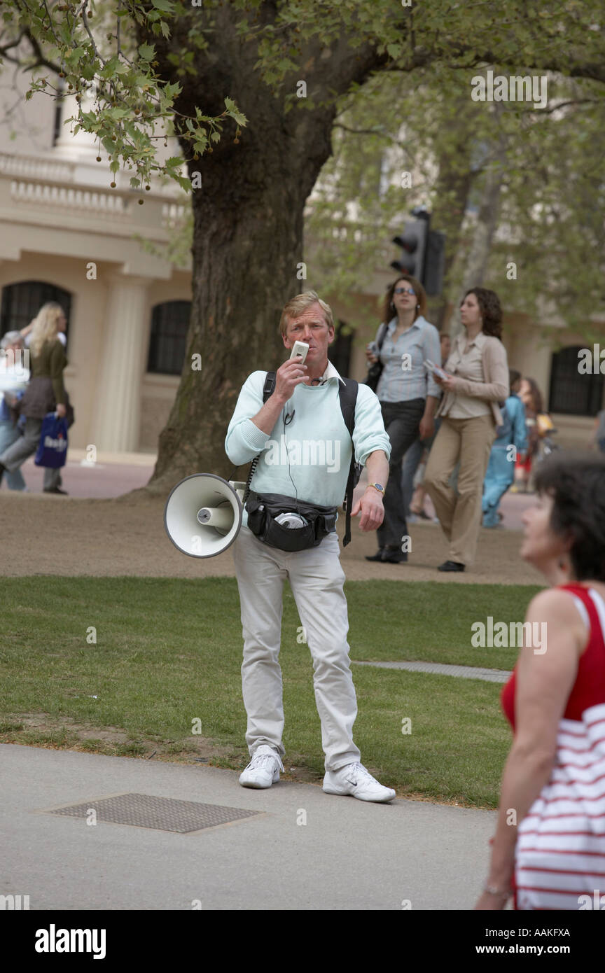 man with loud hailer Stock Photo - Alamy