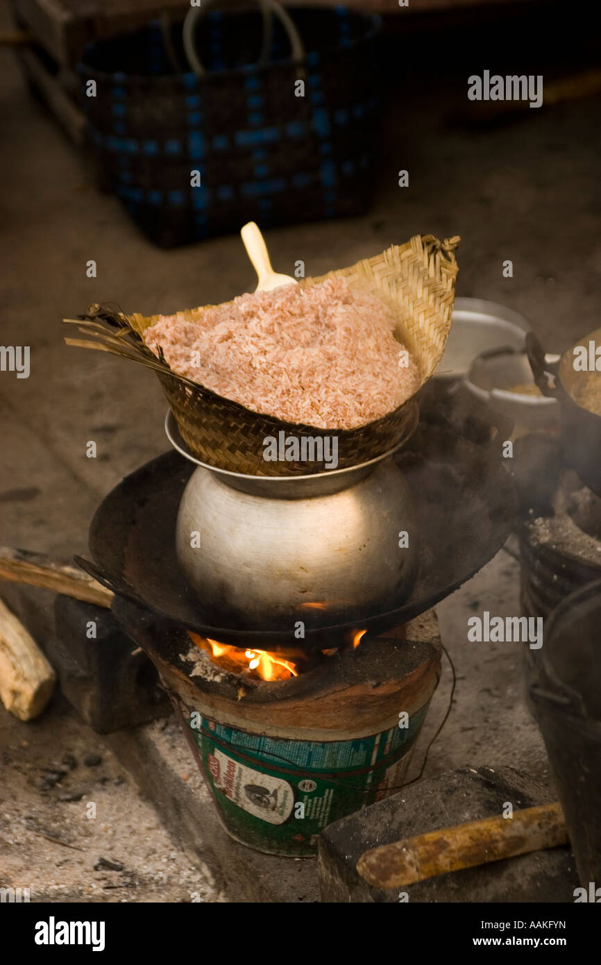 Sticky rice cooking over a fire Luang Prabang Laos Stock Photo - Alamy