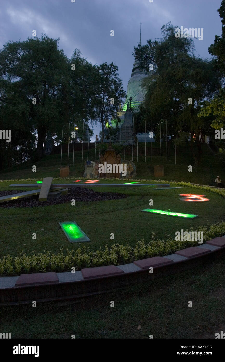 Clock in front of Wat Phnom at night Phnom Penh Cambodia Stock Photo ...