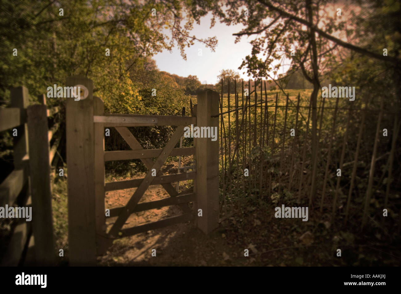 A gate on a pathway on the Cotswold Way Stock Photo - Alamy