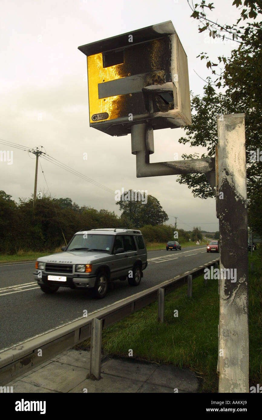 A BURNT OUT GATSO SPEED CAMERA THAT HAS BEEN ATTACKED BY VANDALS Stock ...