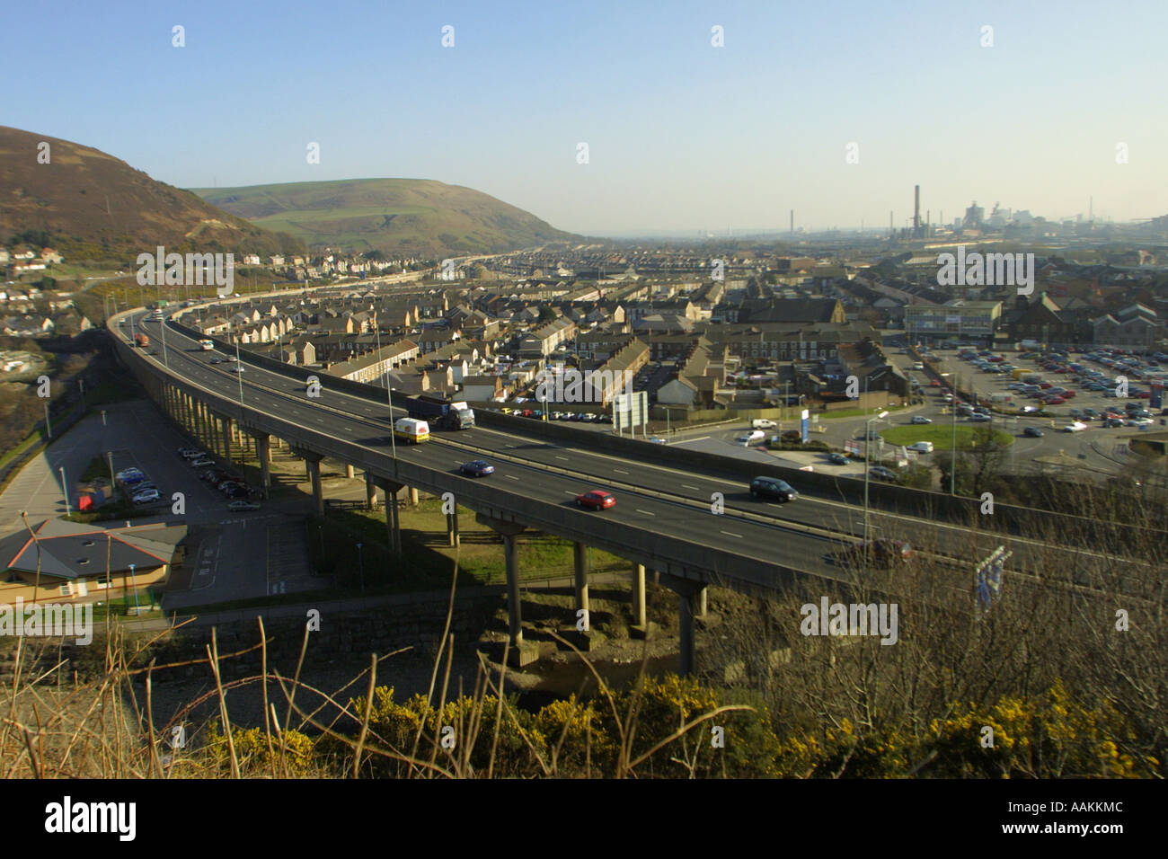 THE ELEVATED M4 MOTORWAY AS IT PASSES PORT TALBOT IN WALES Stock Photo ...