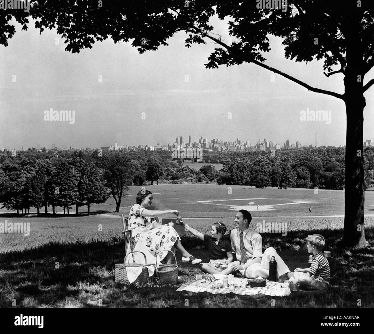 1930s 1940s FAMILY PICNICKING UNDER A TREE IN FAIRMONT PARK WITH ...
