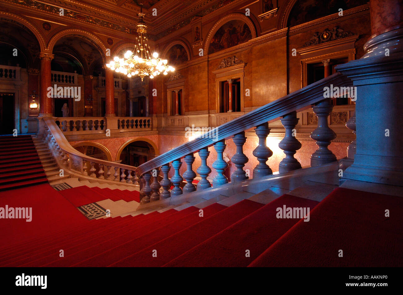 Marble staircase of the Hungarian State Opera House built in neo ...