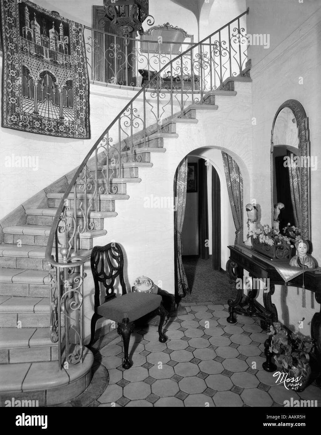 Wrought iron stairway railing Black and White Stock Photos & Images - Alamy