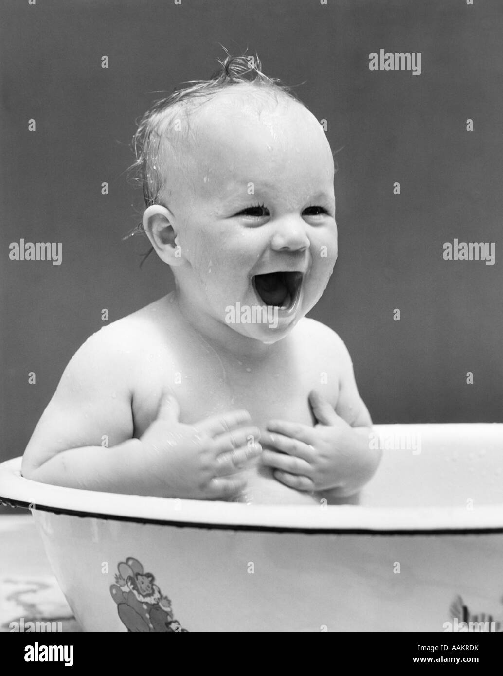 Happy boy taking a bath Black and White Stock Photos & Images - Alamy