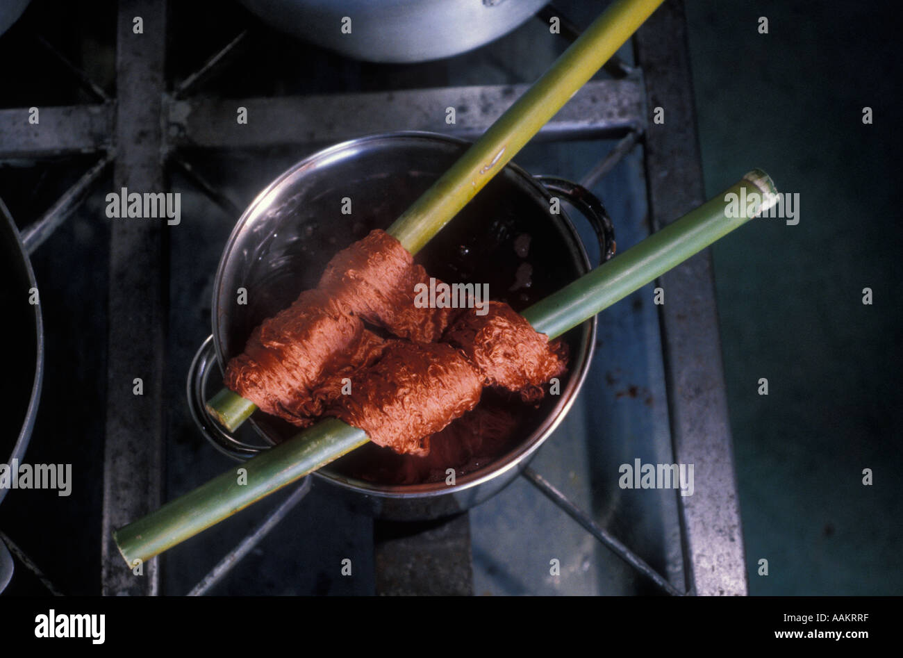 Process of silk threads dyeing with pau brasil, Minas Gerais, Brazil ...