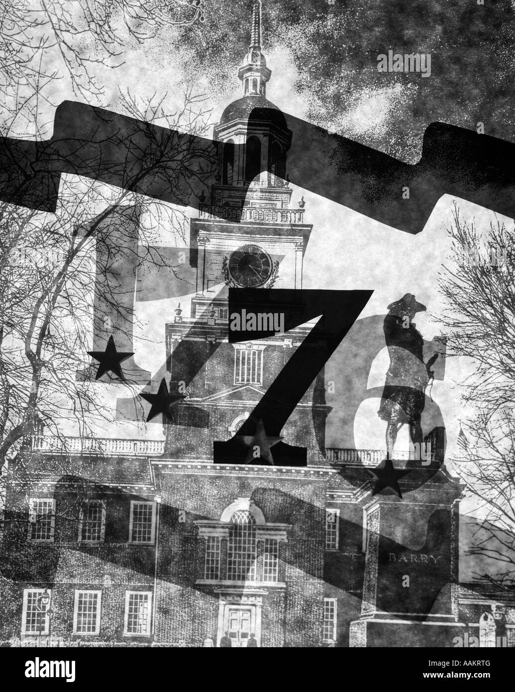 POSTERIZATION OF 1776 BANNER SUPERIMPOSED OVER INDEPENDENCE HALL Stock ...