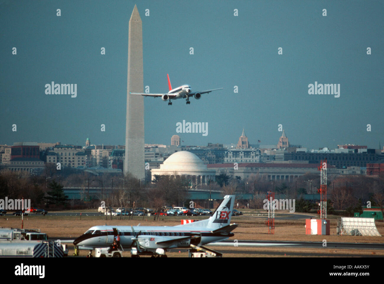 1990s WASHINGTON DC PLANE TAKING OFF FROM NATIONAL AIRPORT WITH ...