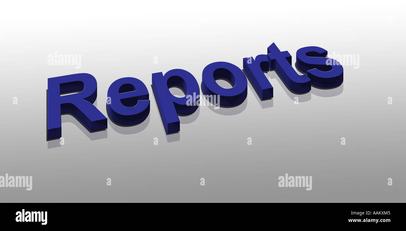 reports 3D text and reflection Stock Photo - Alamy