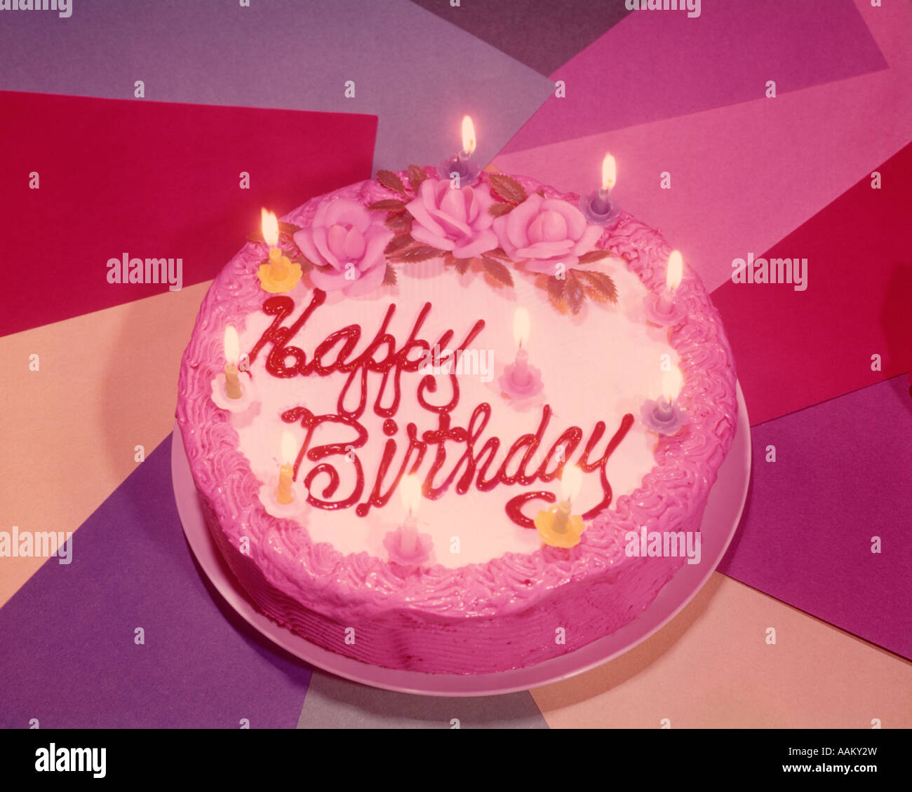 1960s BIRTHDAY CAKE WITH CANDLES LIT Stock Photo - Alamy