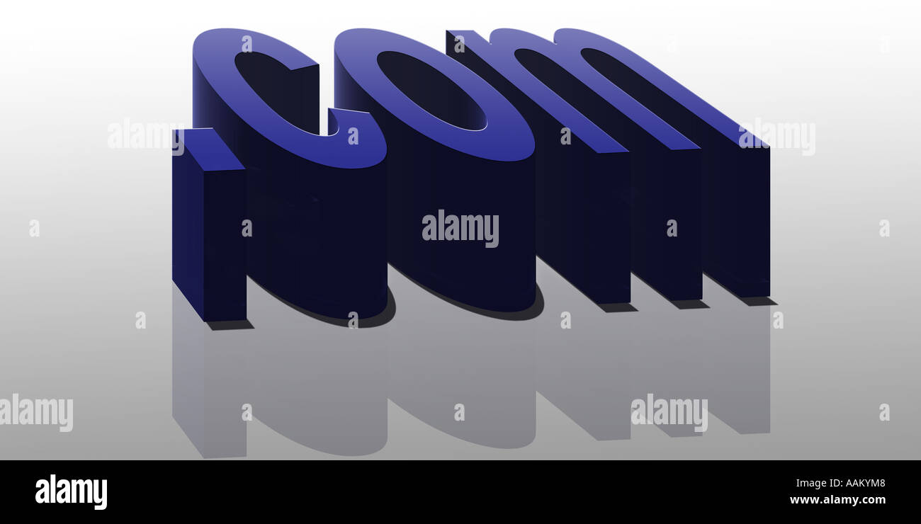 Com 3D text and reflection Stock Photo - Alamy