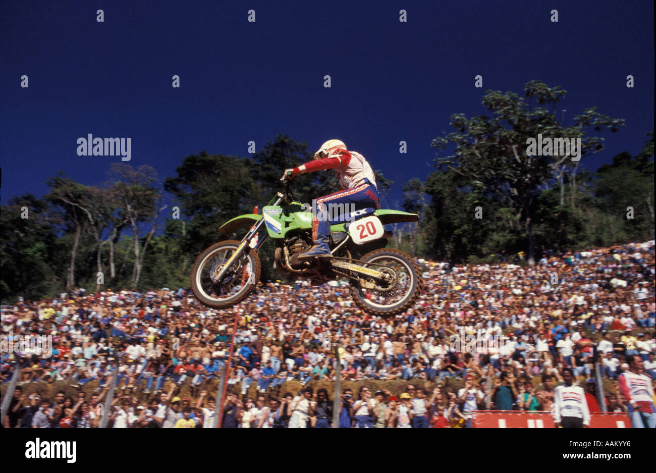 Motorcycle show, audience looking at motorcycle flying Stock Photo - Alamy