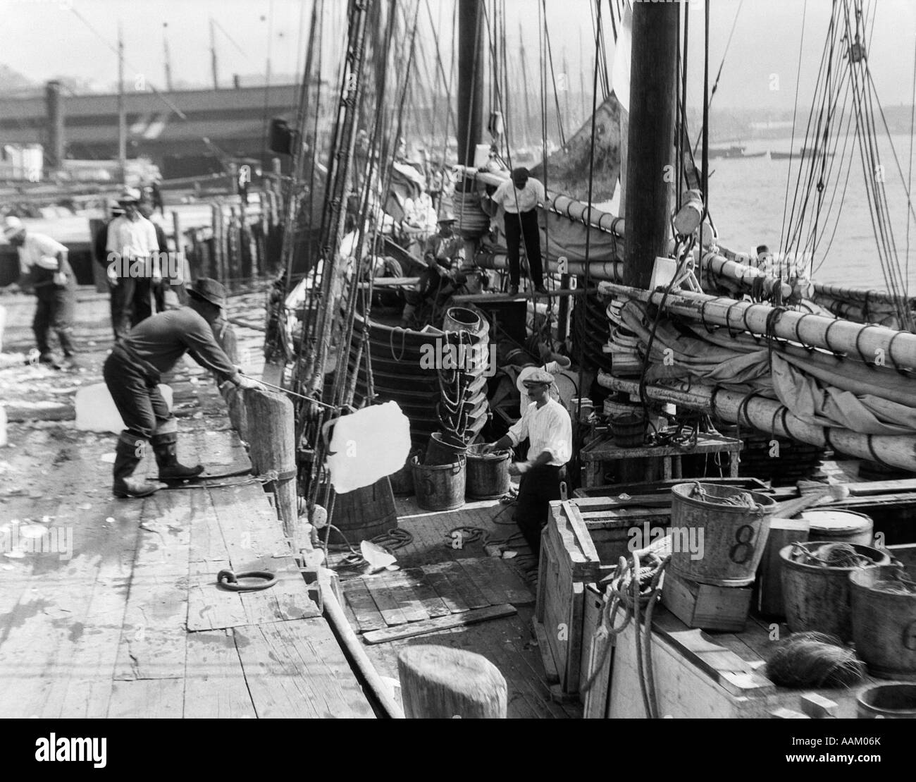 1920s 1930s COMMERCIAL FISHING SHIPPING SHIP BOAT LOADING ICE SAILING ...