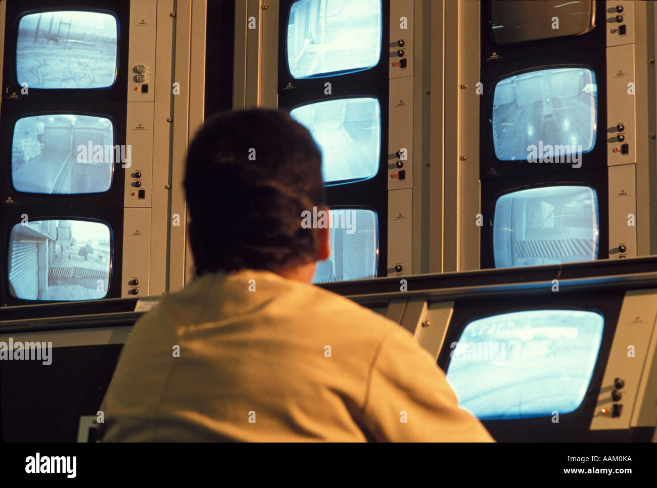 Security system at upper class residential building reception desk ...