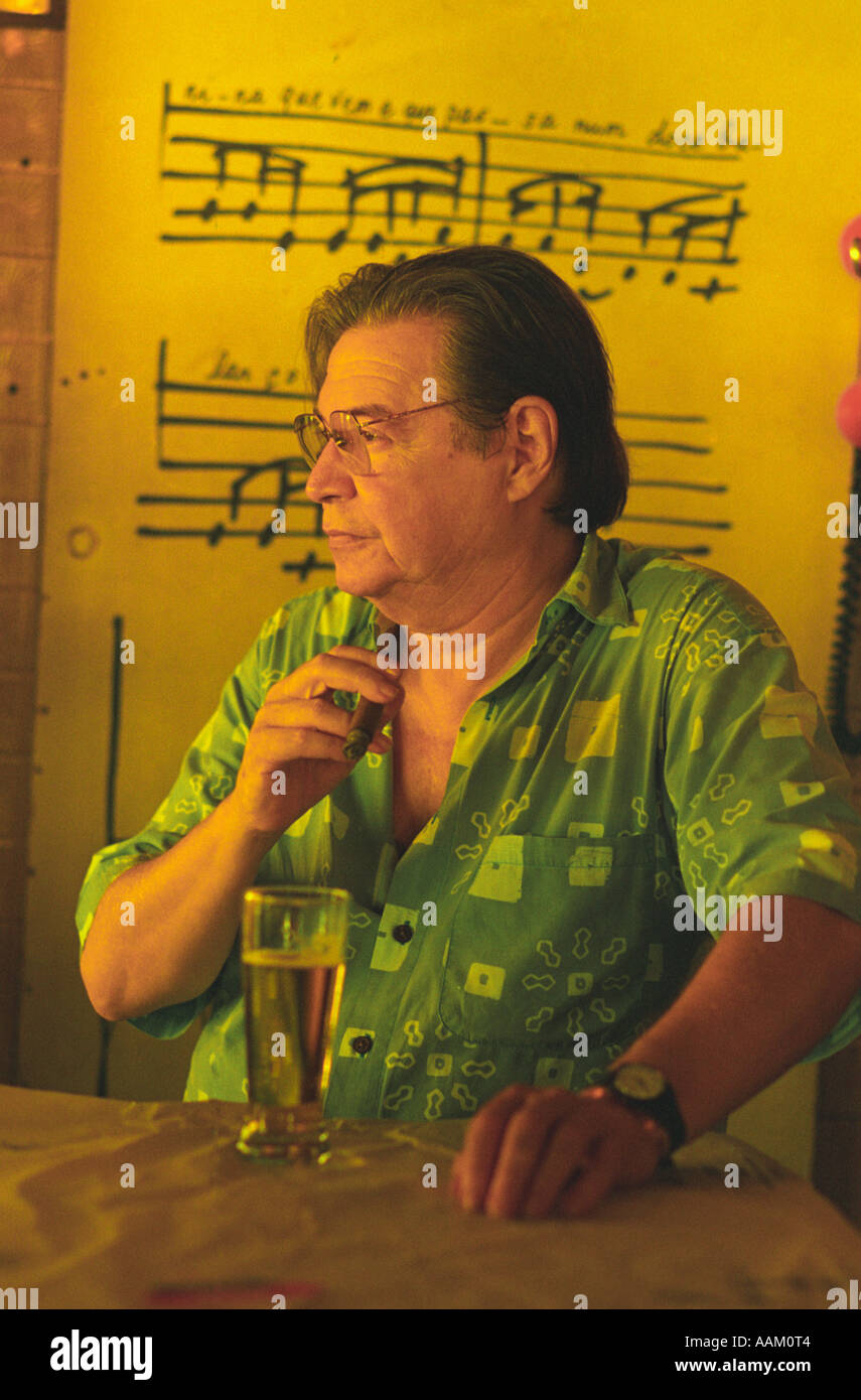 Tom Jobim, Brazilian composer, musician and artist, drinking a chope ...