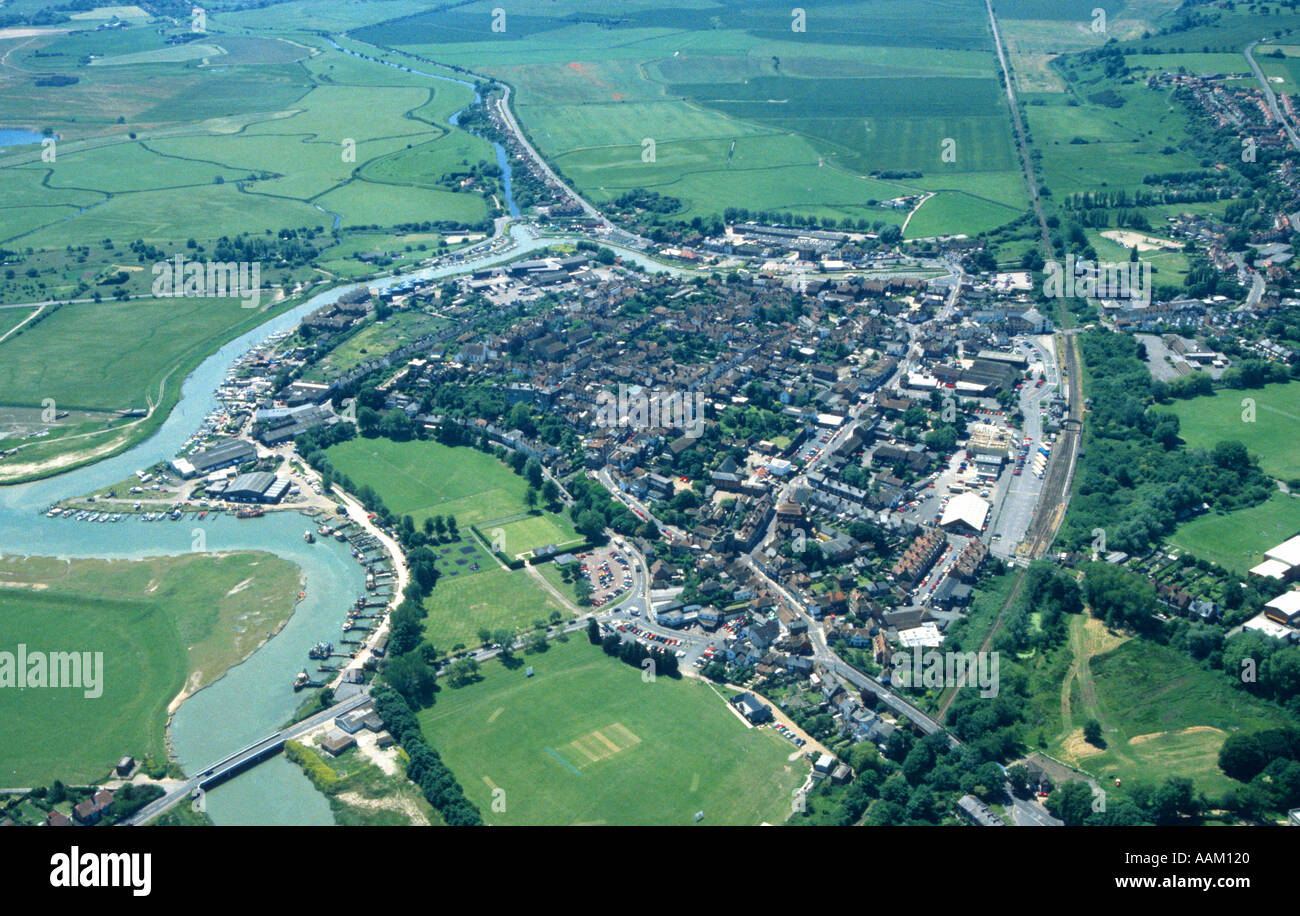 Aerial view of Rye and the River Rother East Sussex England Britain UK ...