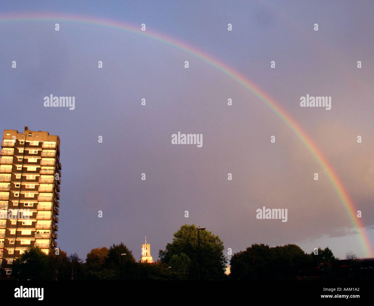 Tower Block and Rainbow Stock Photo - Alamy