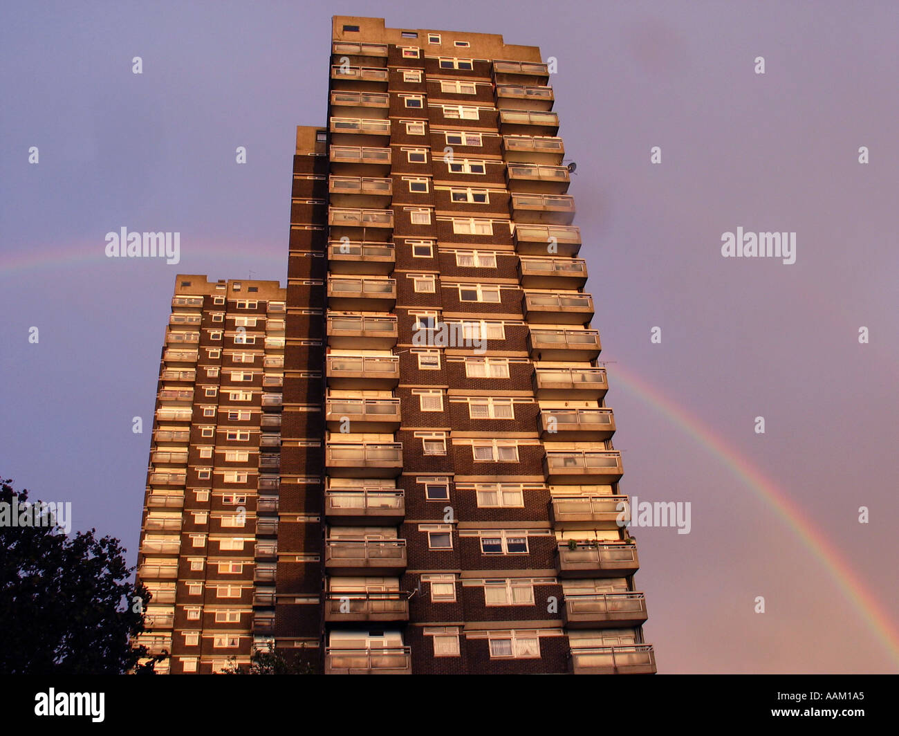 Tower Block and Rainbow Stock Photo - Alamy