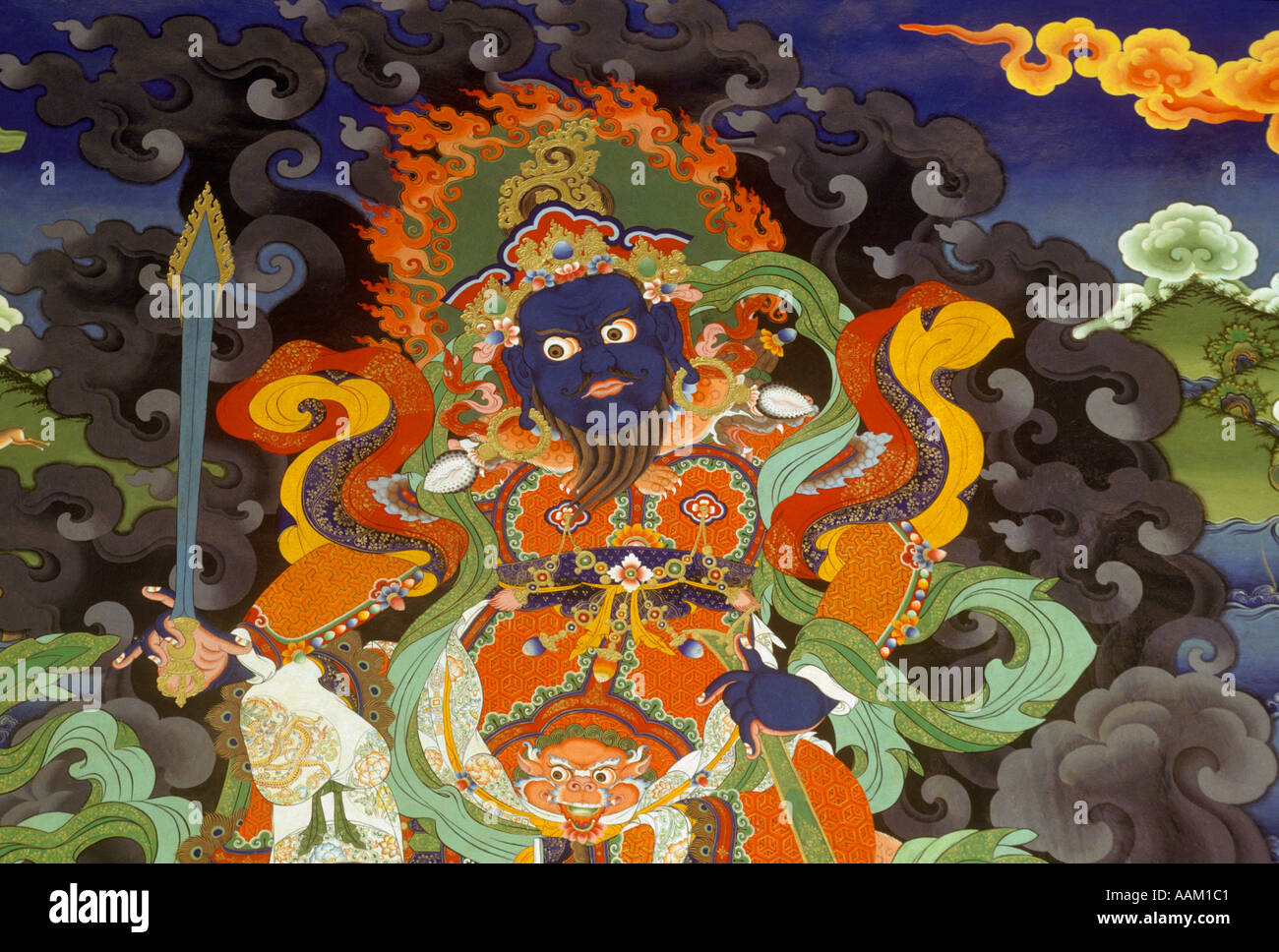 GAURDIAN OF THE SOUTH originally Bon deity WALL FRESCO to protect gompa ...