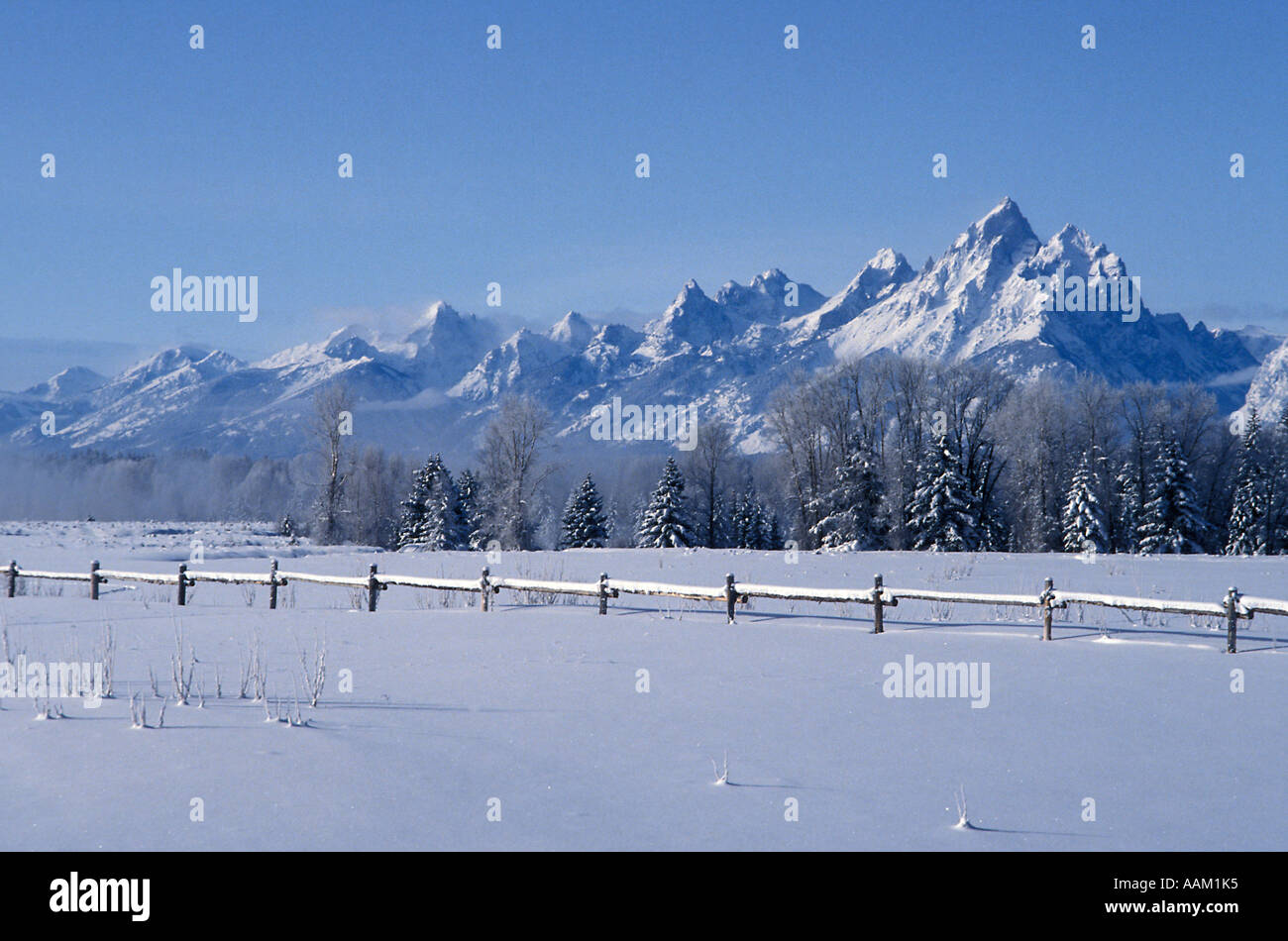 The Tetons mountains near Jackson Hole USA after a heavy snow fall ...