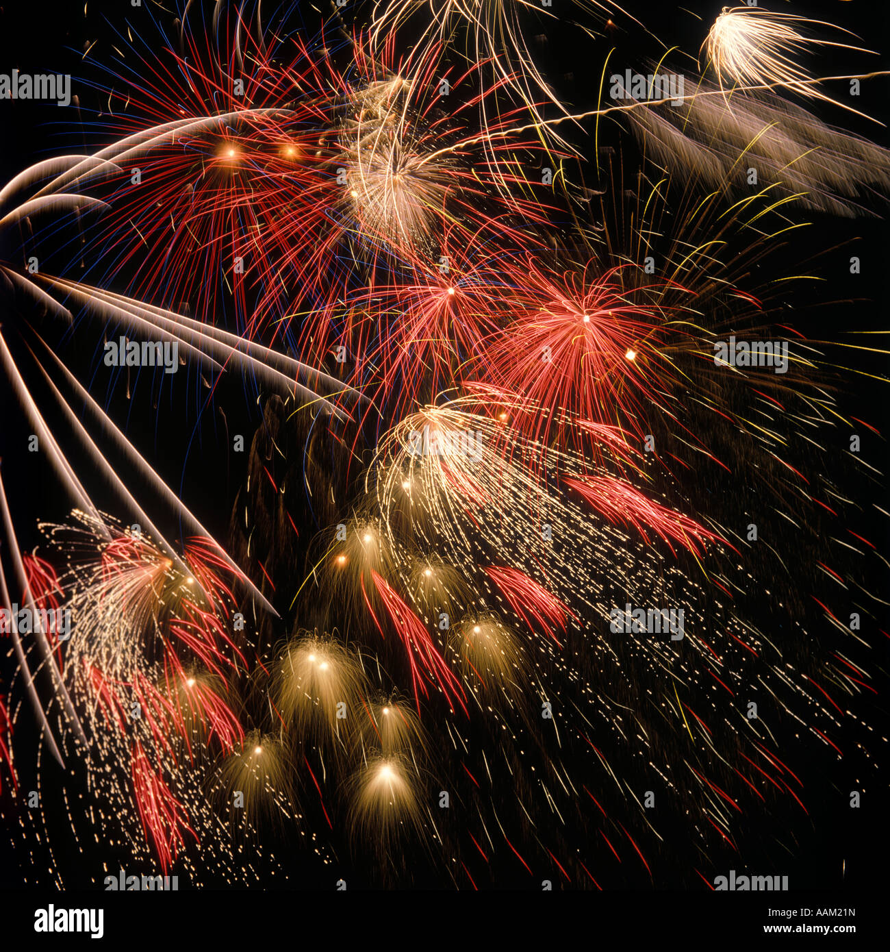 BURSTS OF FIREWORKS IN NIGHT SKY Stock Photo - Alamy