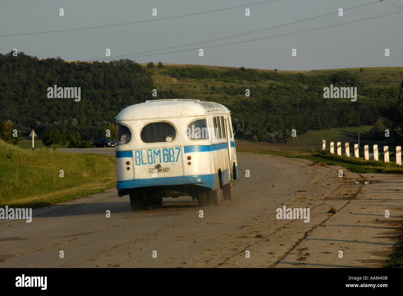 Moldova, highway M14, old bus on concrete road Stock Photo - Alamy