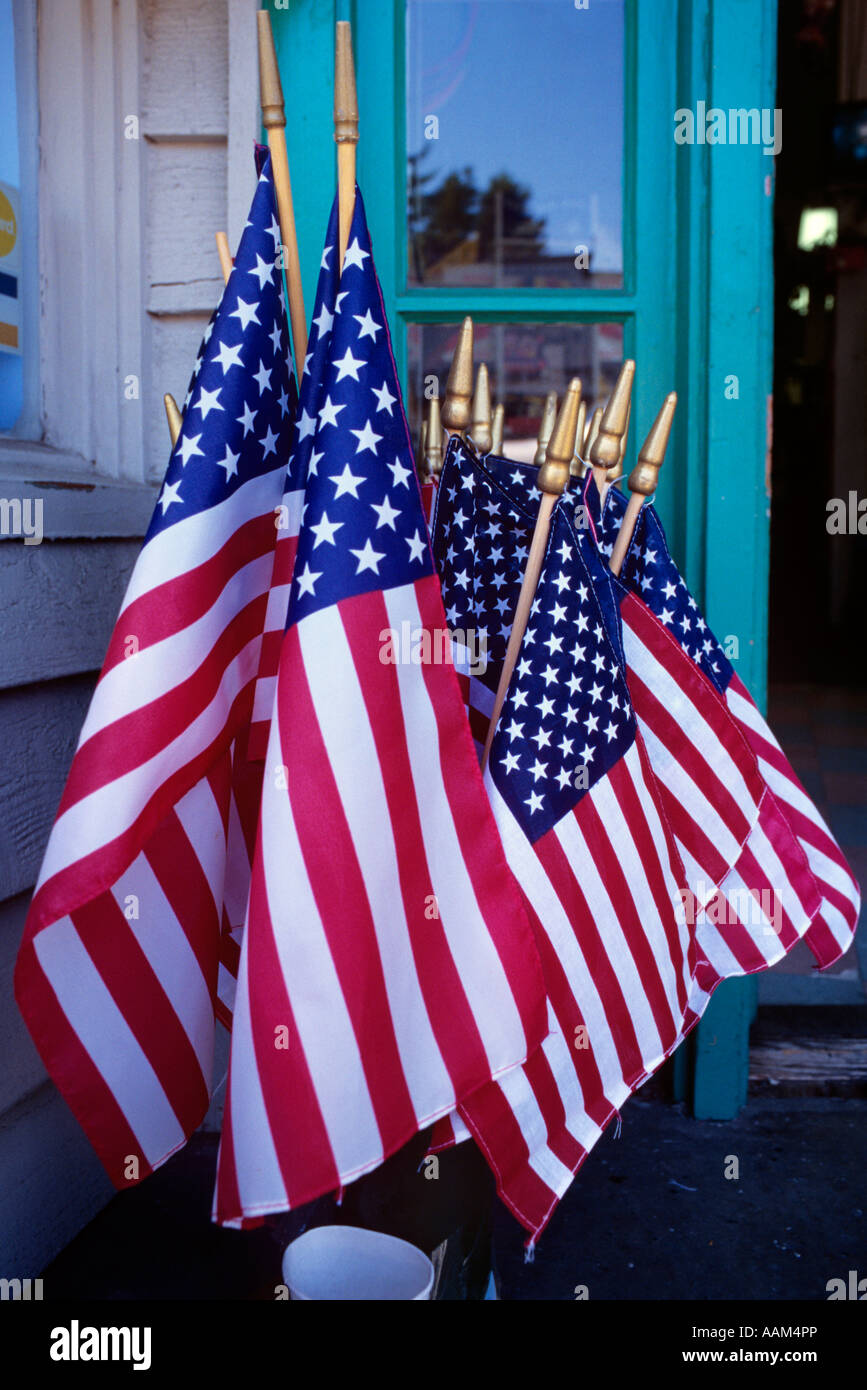UNITED STATES FLAGS FOR SALE ON SHOP PORCH Stock Photo - Alamy