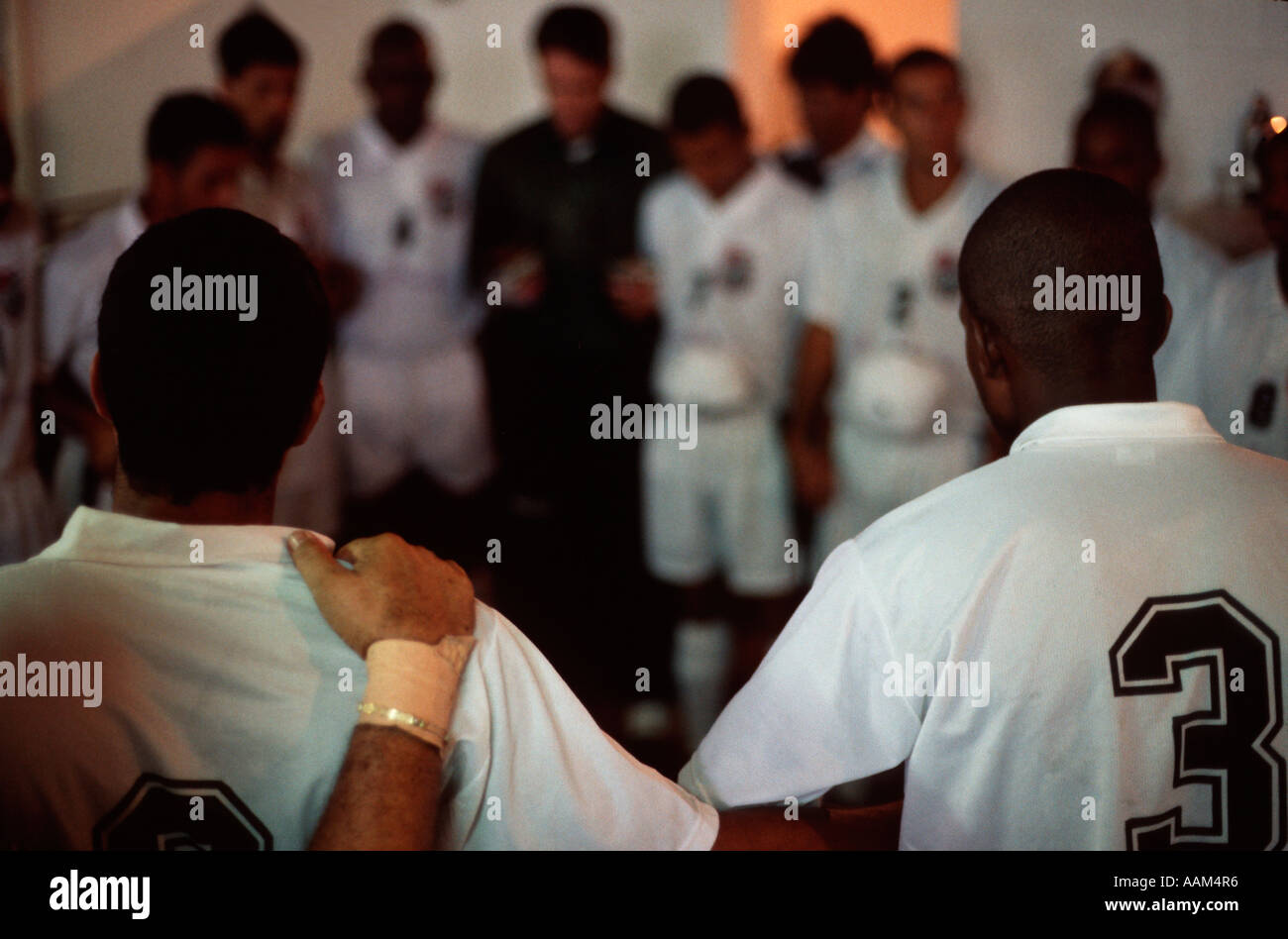 Concentration and hope before professional soccer game. Soccer players ...