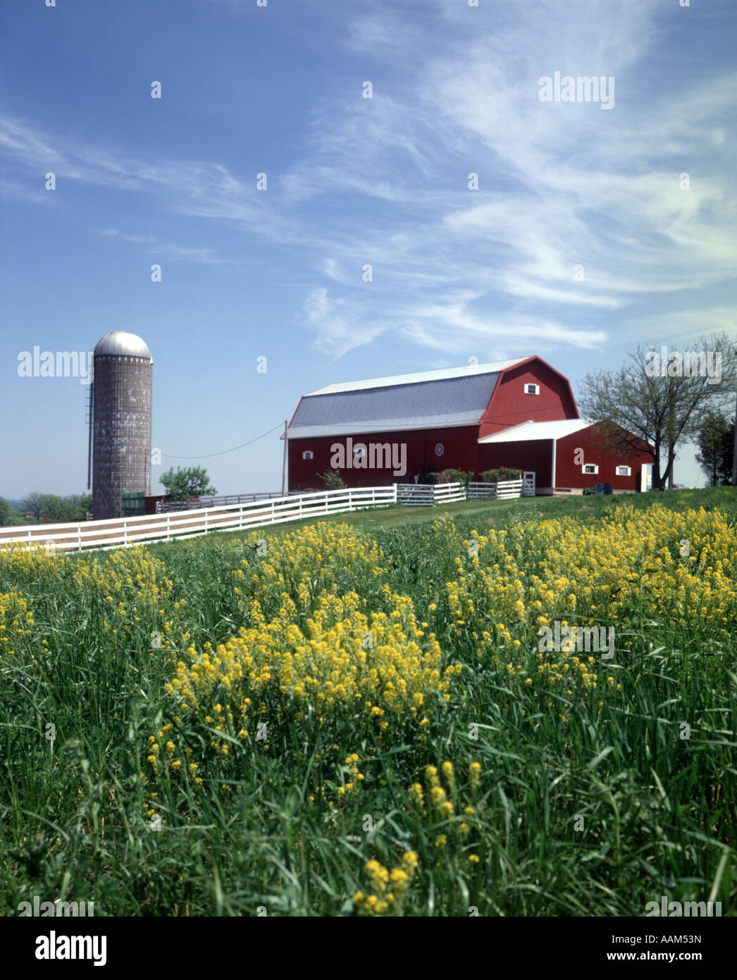 1980s TRADITIONAL RED BARN ON SUNNY SPRING DAY Stock Photo - Alamy