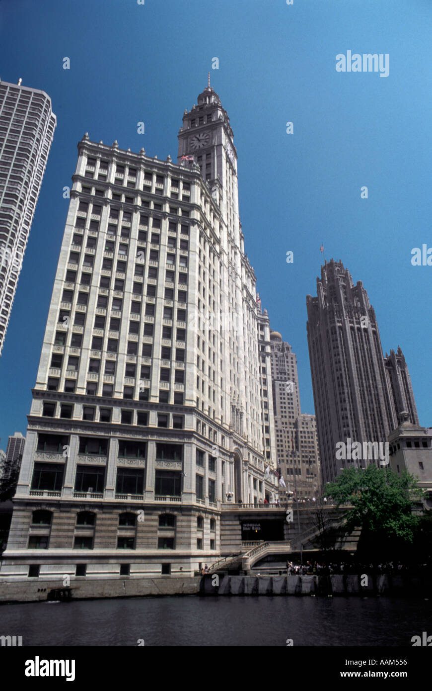 The WRIGLEY BUILDING as seen from the CHICAGO RIVER CHICAGO ILLINOIS ...